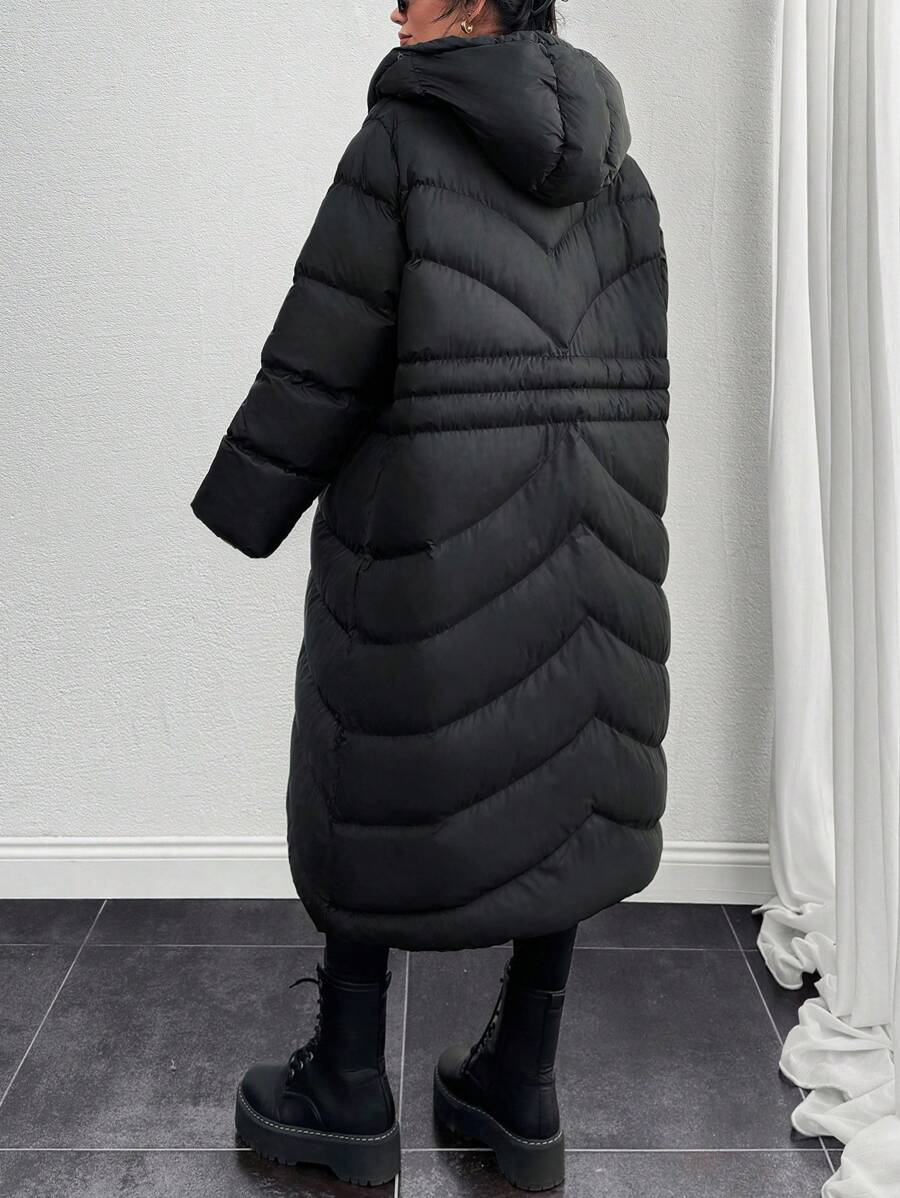 SHEIN Plus Size Women's Fur Detailed Hoodie Different Quilting Pattern Long Winter Padded Coat ...