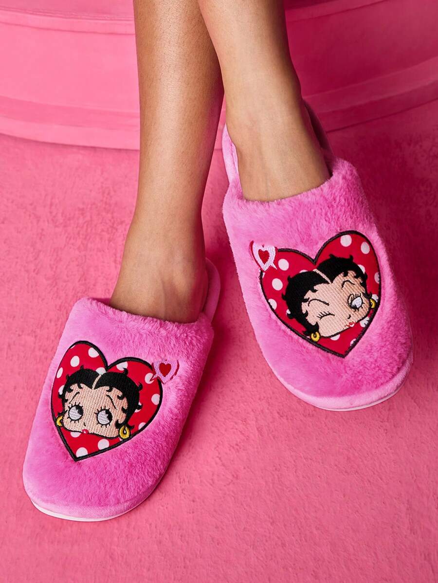 Betty Boop x SHEIN Cartoon Character Embroidery & Polka Dot Heart Pink ...