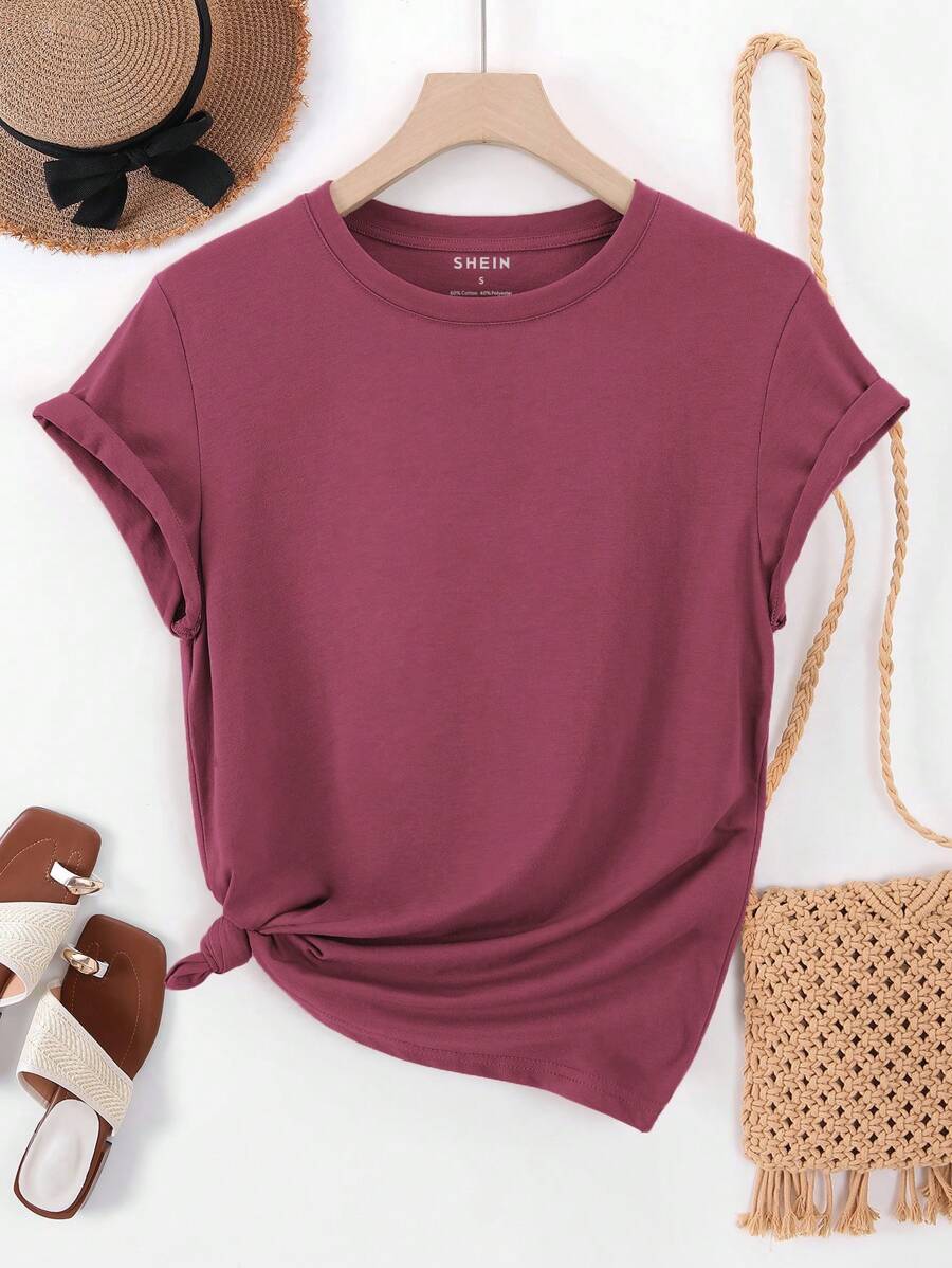 INAWLY Solid Round Neck Tee | SHEIN USA