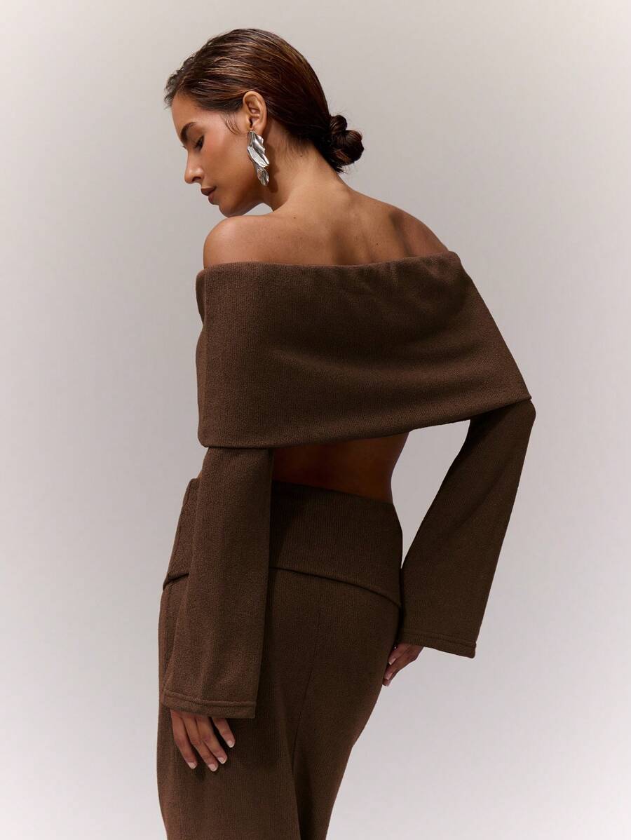 MUSERA Off The Shoulder Fold Over Long Flare Sleeve Top | SHEIN USA