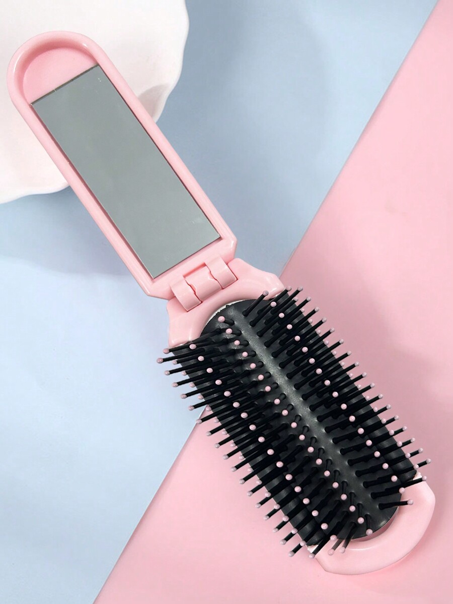 ROMWE Kawaii 1pc Pink Bow Print Folding Comb With Mirror, All-In-One ...
