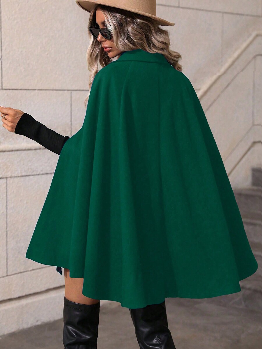 SHEIN Clasi Women's Solid Color Double-Breasted Elegant Cape Overcoat ...