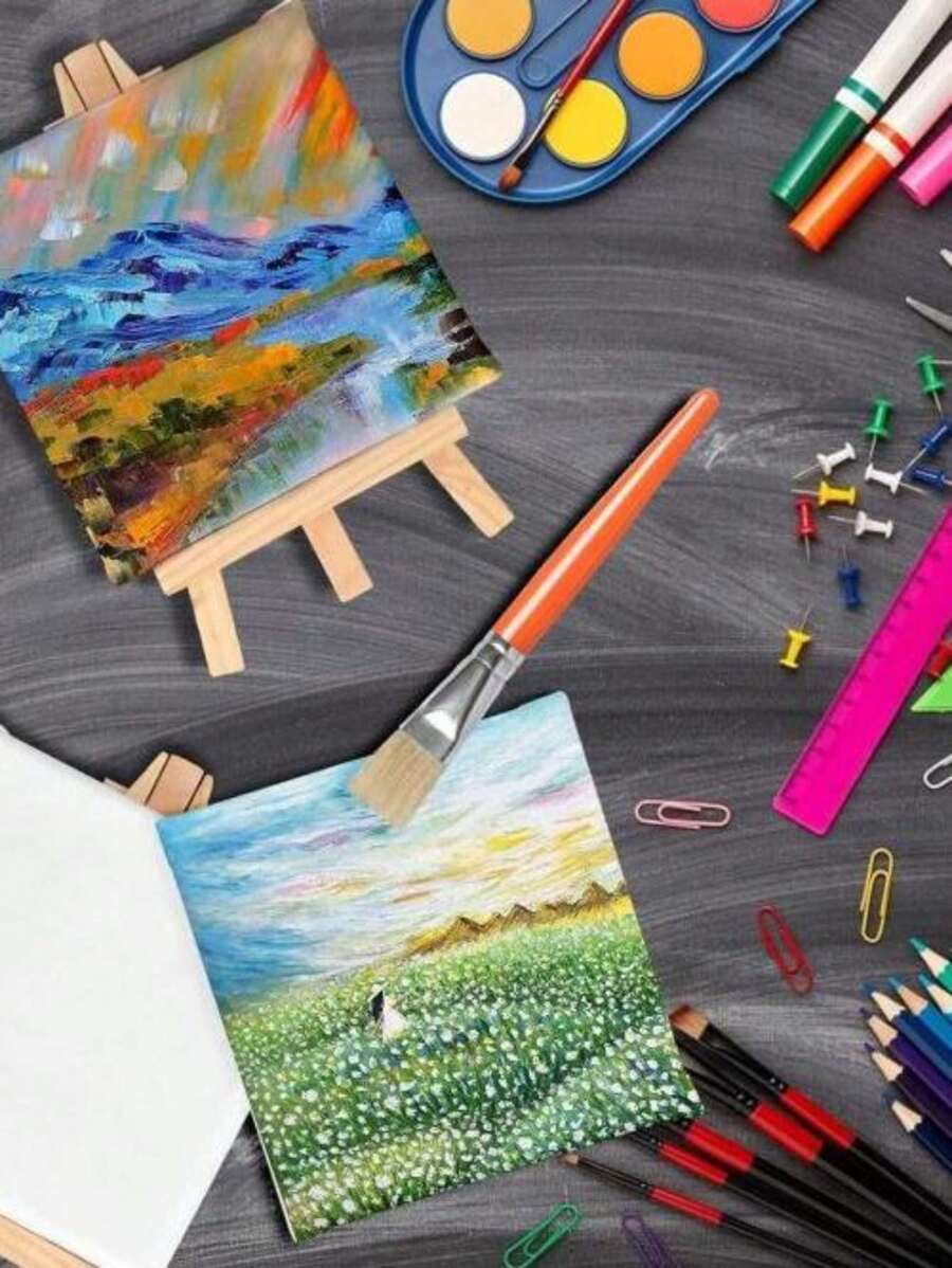 SHEIN 1/4/6PCS Mini Canvas And Easel Set Mini Canvas Panels Mini Wood ...