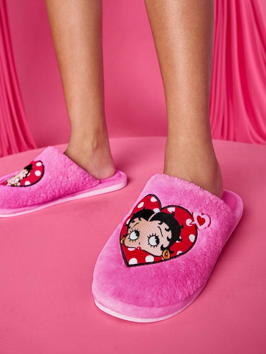 Betty Boop x SHEIN Cartoon Character Embroidery & Polka Dot Heart Pink ...