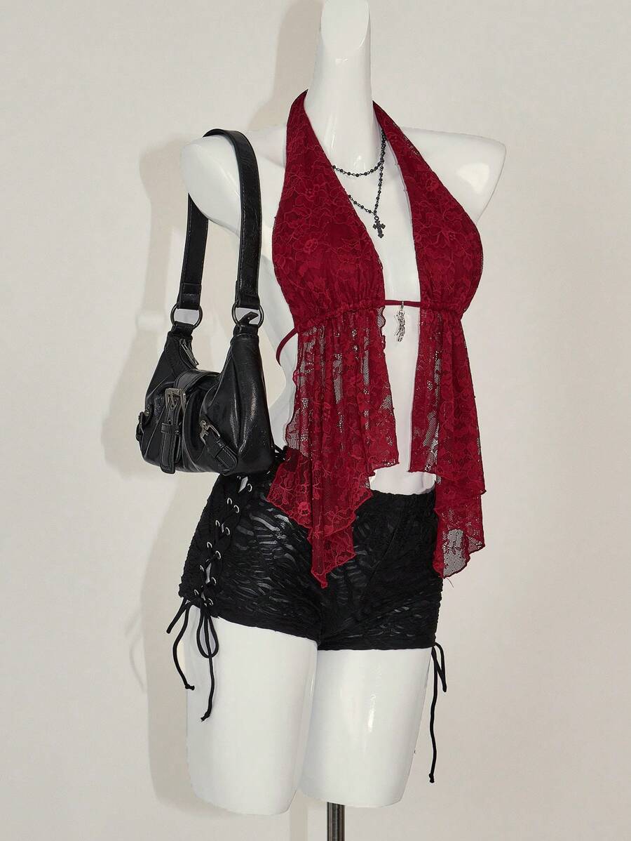 SHEIN ICON Women's Y2k Sexy 90s Clothes Festival Burgundy Red Hippie ...