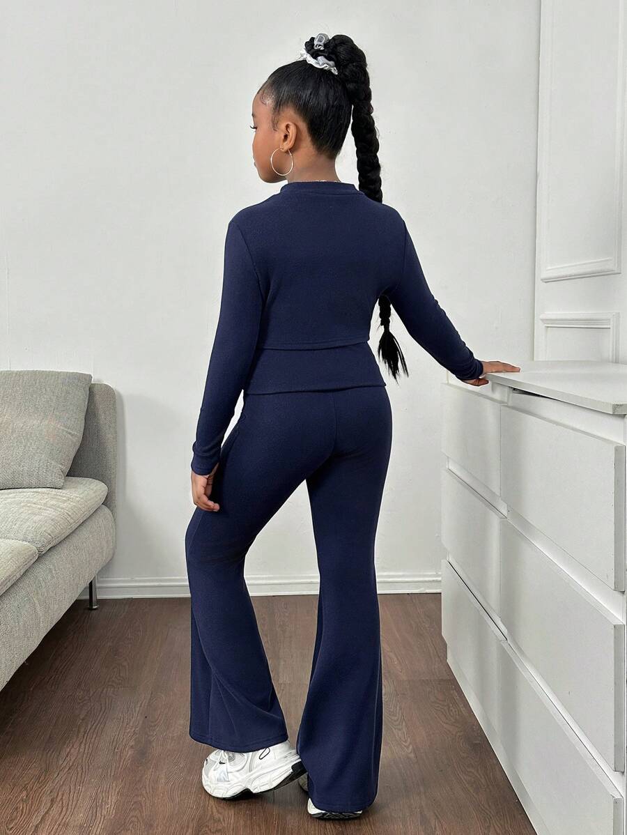 SHEIN Tween Girl Warm & Thick Knit Stand Collar Numeric Print Long ...