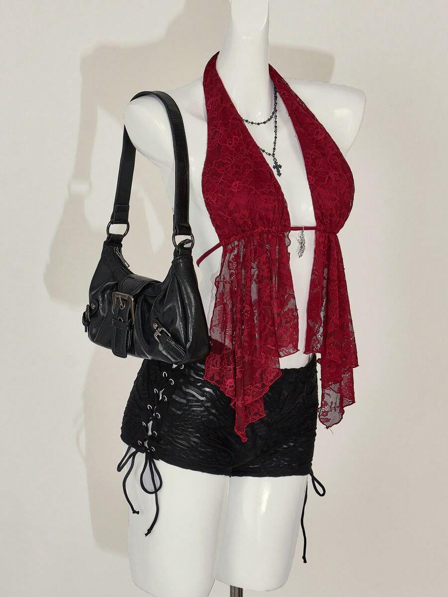 SHEIN ICON Women's Y2k Sexy 90s Clothes Festival Burgundy Red Hippie ...