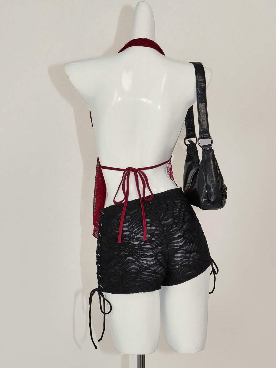 SHEIN ICON Women's Y2k Sexy 90s Clothes Festival Burgundy Red Hippie ...