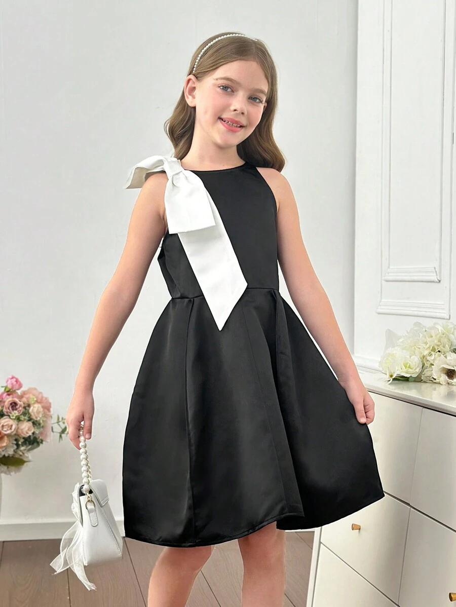 SHEIN Tween Girls Simple Neck Tie Exaggerated Bow Decor Elegant Fashion ...