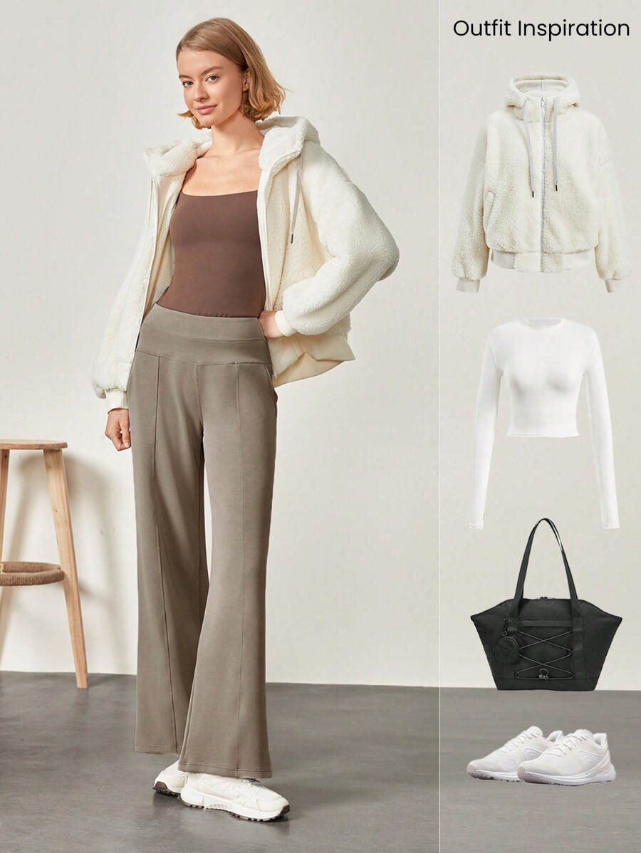 GLOWMODE Modal Silk Touch Wide Leg High Waist Lounge Pants With Side ...