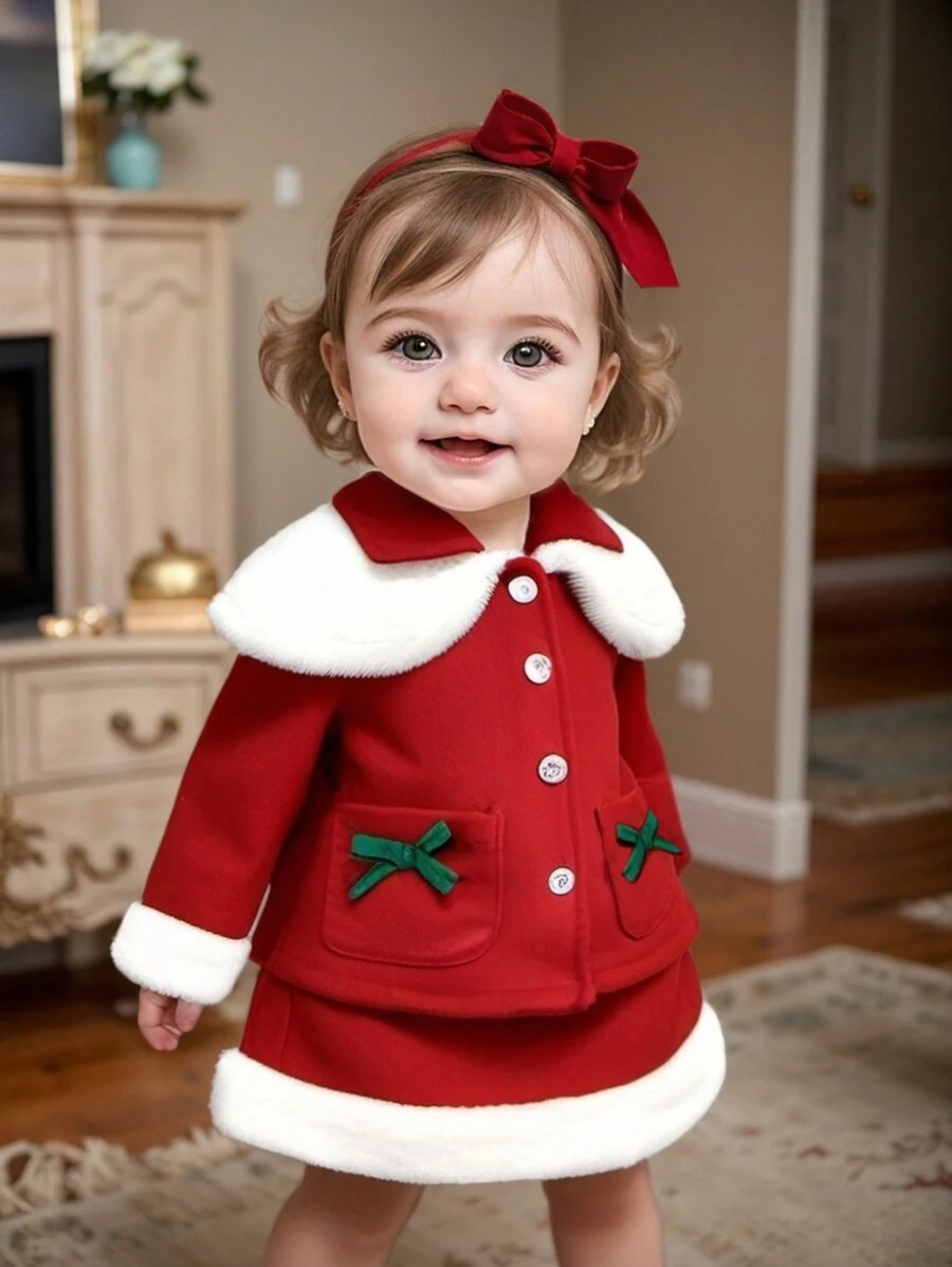 SHEIN Baby Girls Holiday Fluffy Capelet & Skirt Set, For Christmas for ...