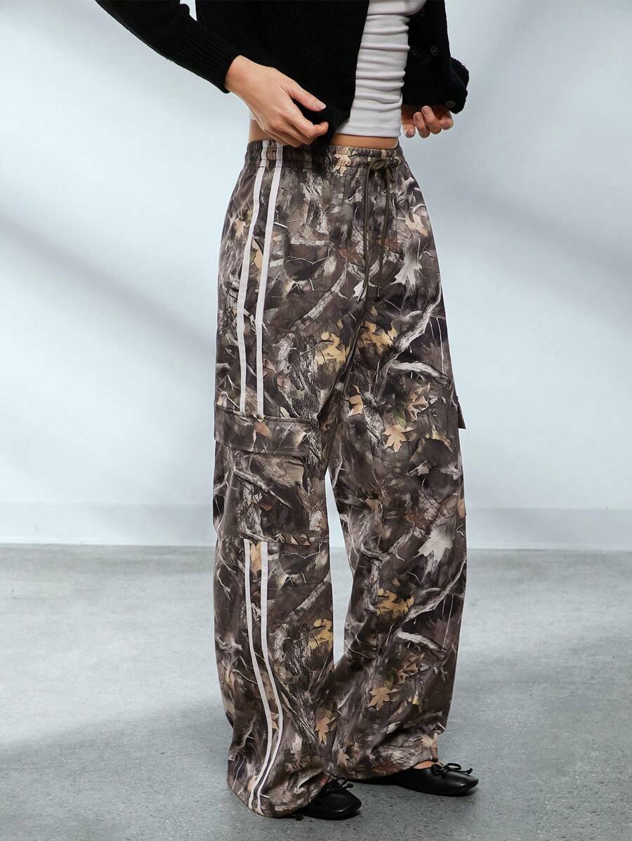 SHEIN EZwear Women's Fashion Street Style Branch Pattern Side Stripe ...