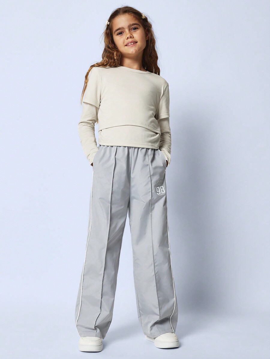 SUMWON Tween Girls Wide Leg Track Pant With Pleats And Piping Detail ...