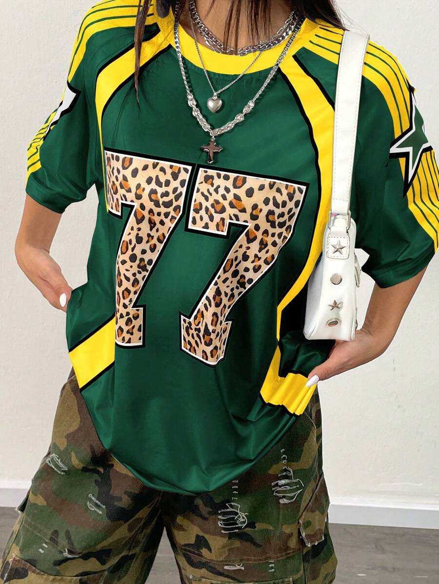 INAWLY Women's Casual Fashion Color Block Leopard Print & Numeric ...