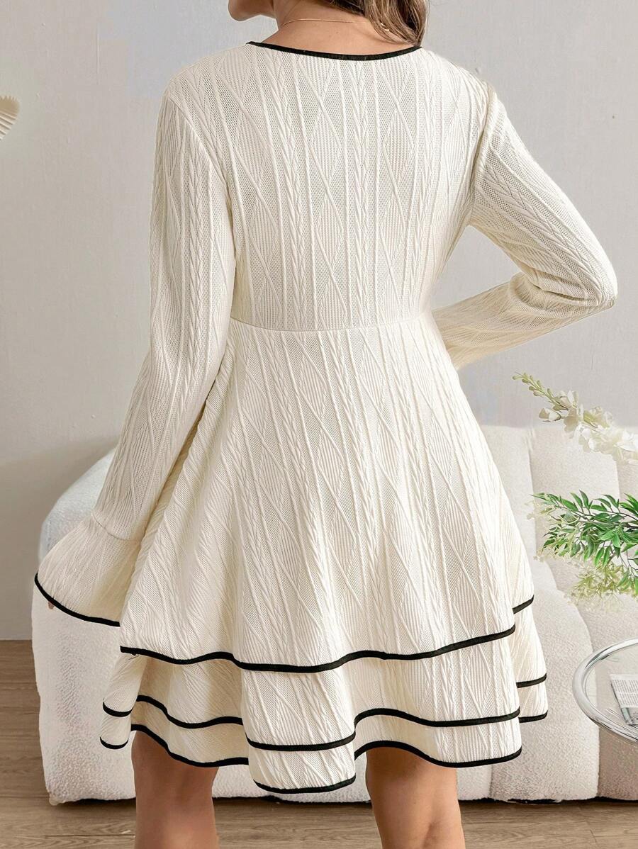 SHEIN Women's Casual Patchwork Trim Layered Hem Old Money Style Elegant ...