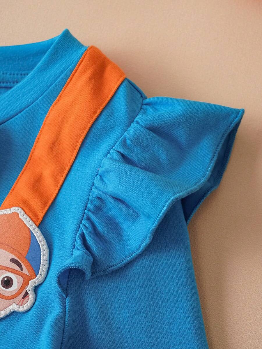 Blippi X SHEIN Young Girl Cartoon Character Cosplay Ruffle Trim ...