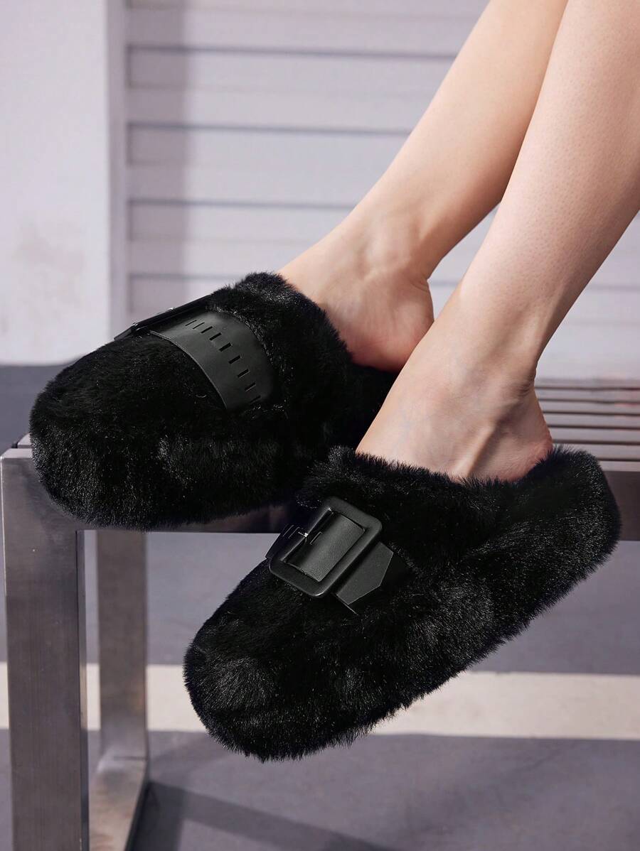 Sugerpunk Women Faux Fur Mule Slippers, Hollow Out Punk Gothic Style ...