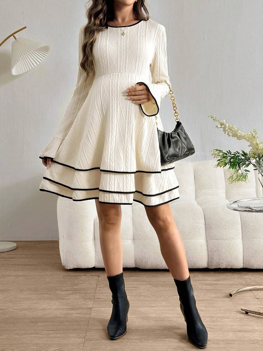 SHEIN Women's Casual Patchwork Trim Layered Hem Old Money Style Elegant ...