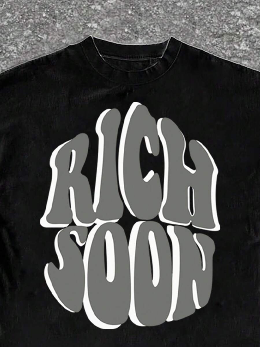 Teen Boy Casual Cool Hip-Hop "RICH SOON" Graphic Print Short Sleeve T ...