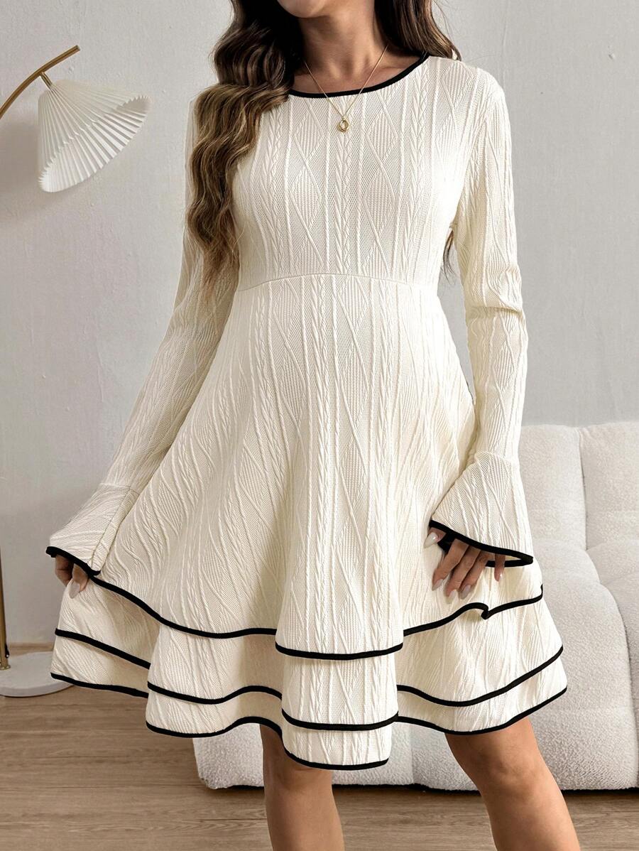 SHEIN Women's Casual Patchwork Trim Layered Hem Old Money Style Elegant ...