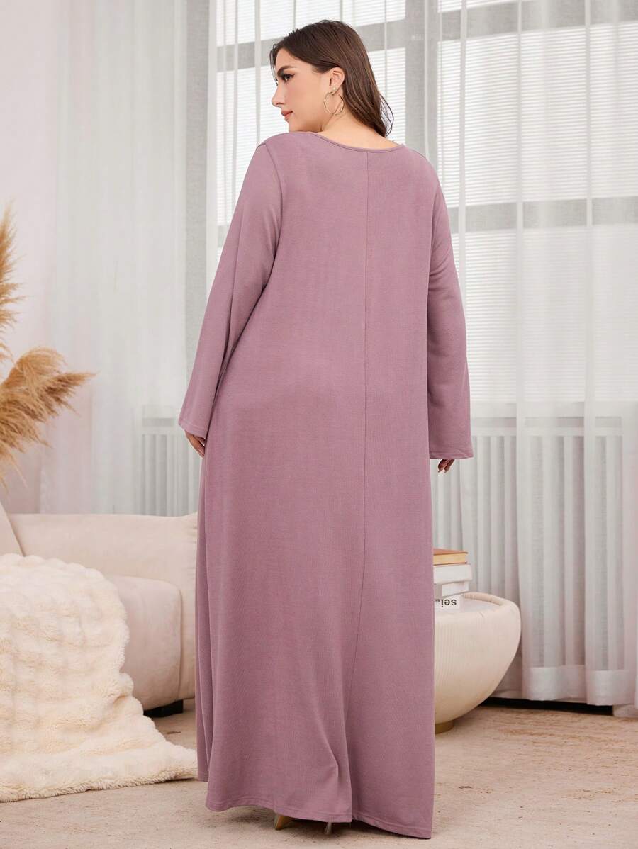 Shein Mulvari Plus Size Color Block Long Sleeve Arabic Style Dress Maxi