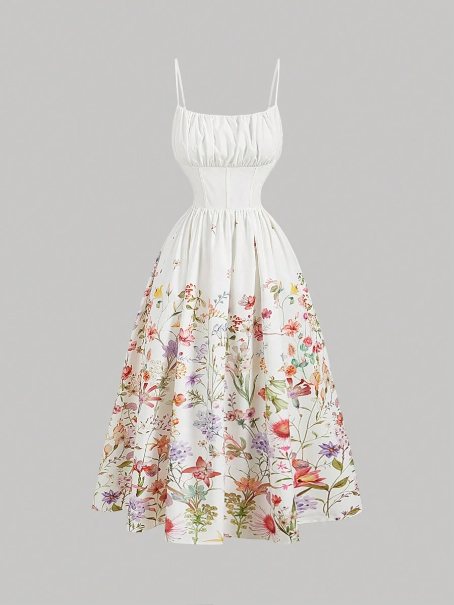 SHEIN MOD Vestido Romântico Branco com Estampa Floral e Babados ...