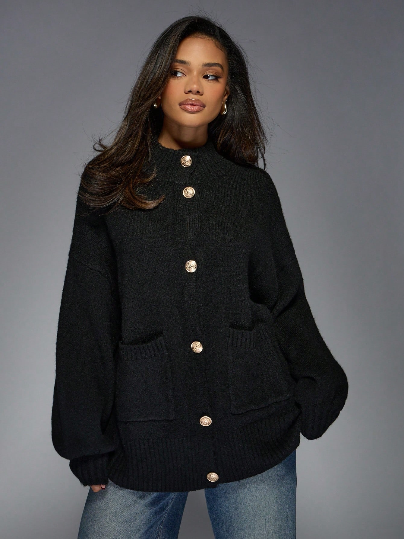 MISSGUIDED Ribbed High Neck Knit Cardigan｜MISSGUIDED