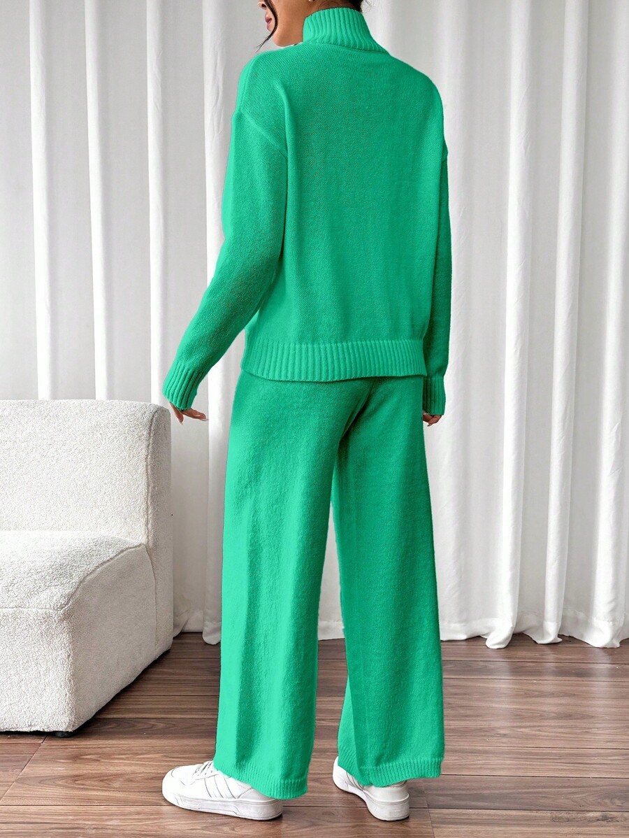 Shein Chicease 2pcs Set Solid Color Stand Collar Sweater And Pants