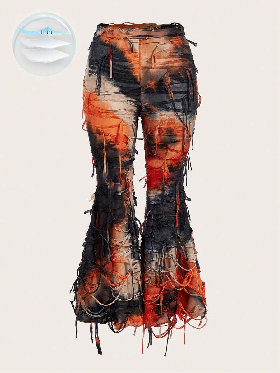 Flirla Women's Plus Size Tassel Tie Dye Flared Pants | SHEIN USA