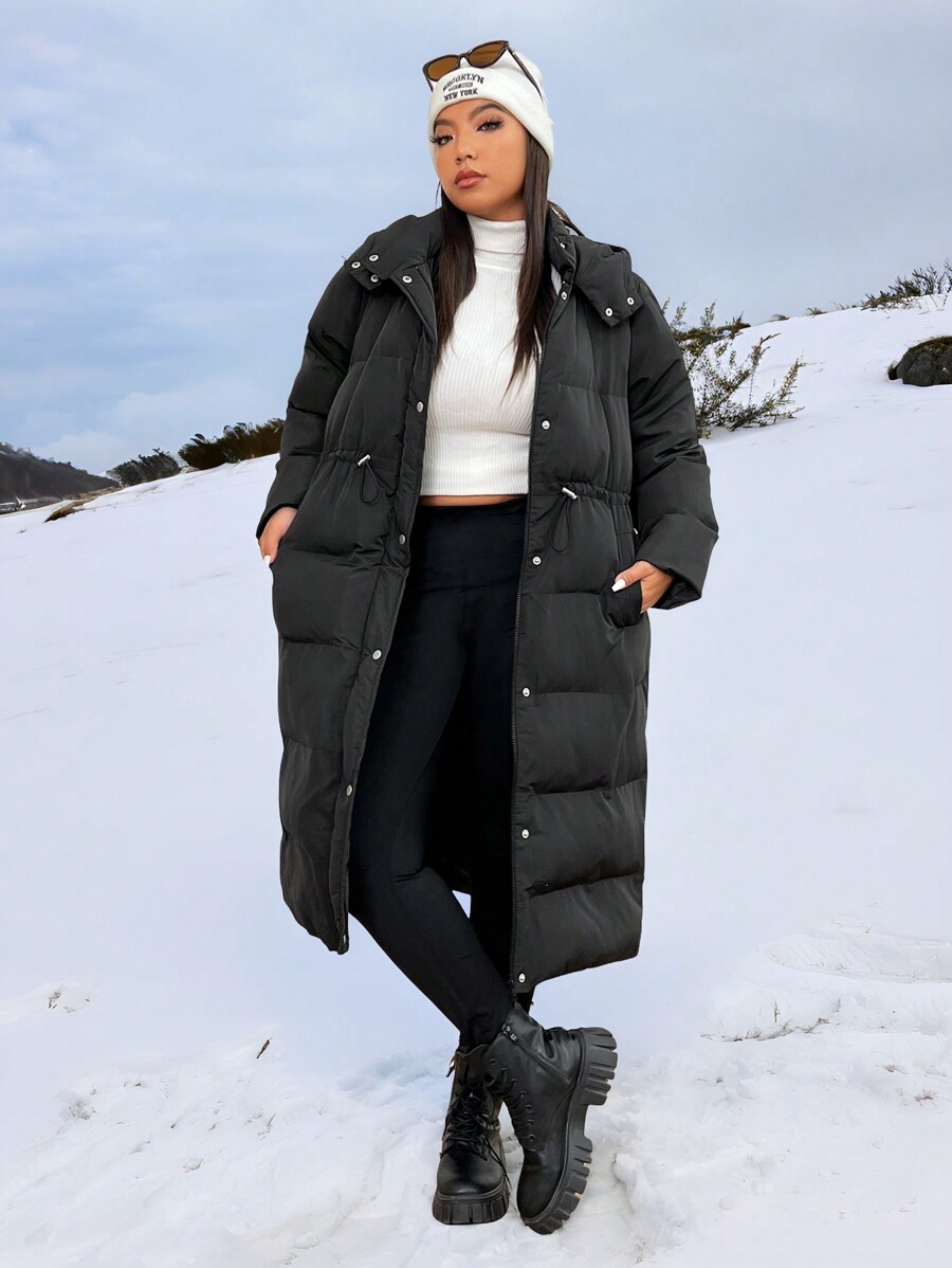 SHEIN EZwear Women's Winter Jacket With Cinched Waist, Thick And Loose ...