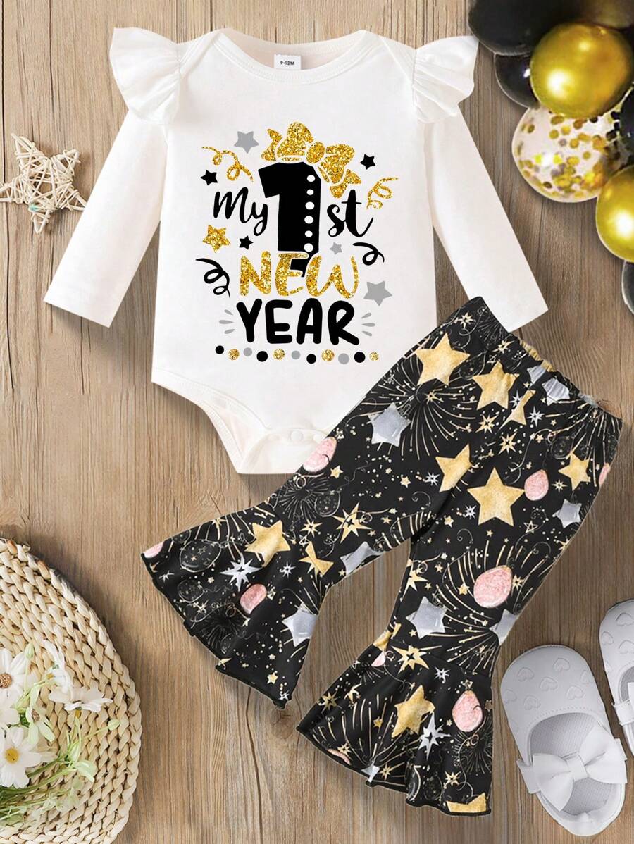 SHEIN 2pcs/Set Baby Girl Fashion Minimalist "My First New Year" Bow ...