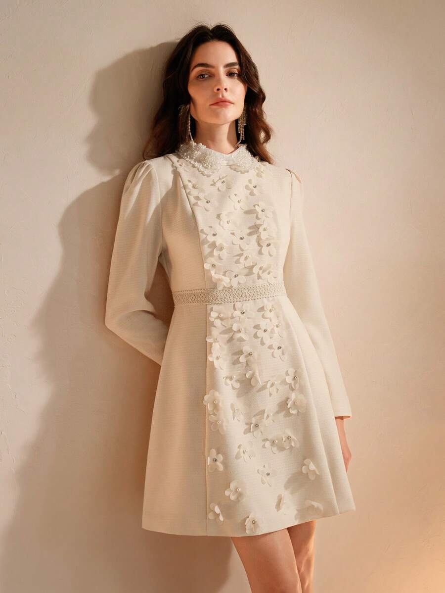 Anewsta Autumn/Winter Lace Patchwork High-End Peter Pan Collar Embroidery Bubble Pearl Design ...