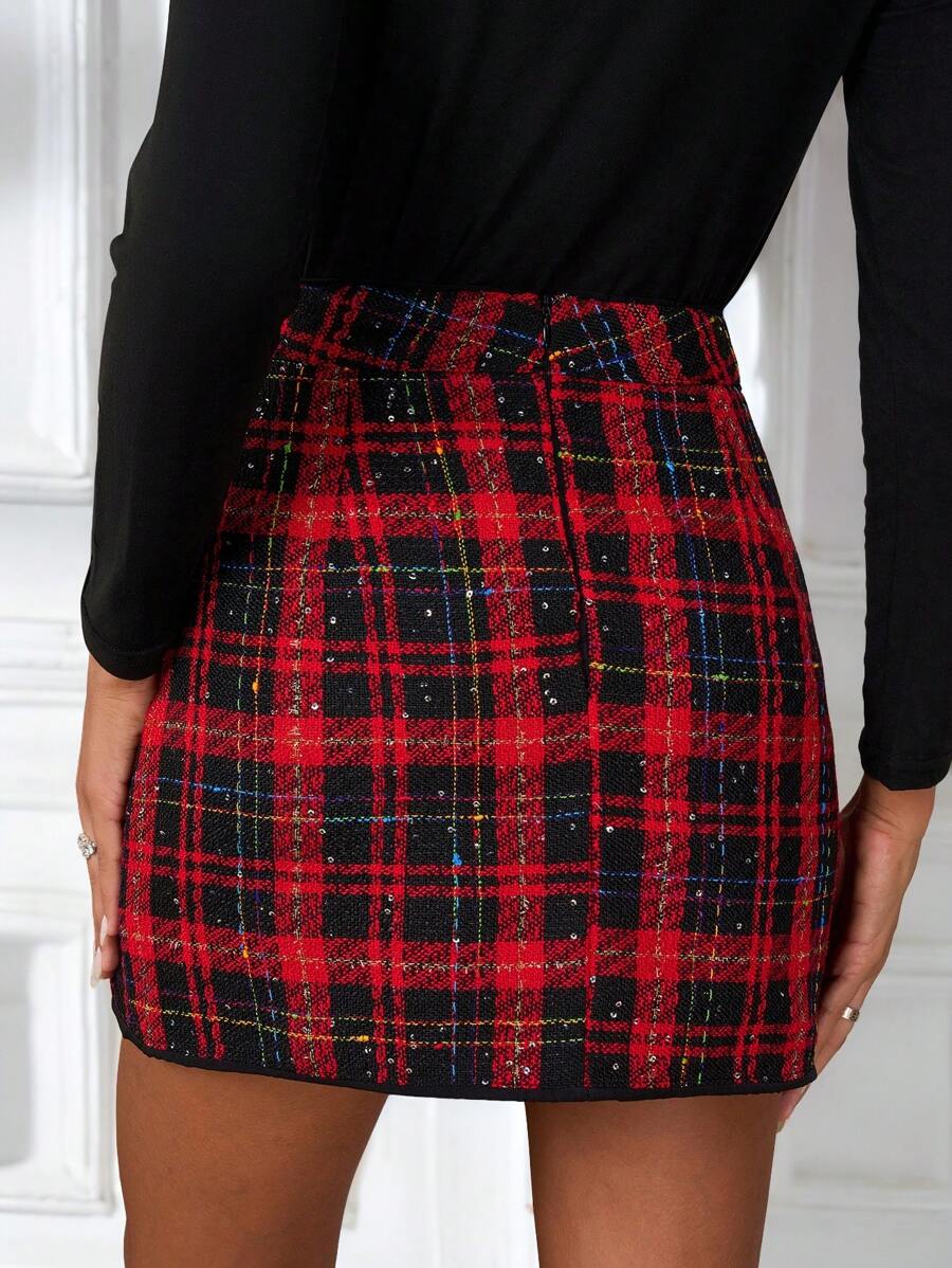 SHEIN PETITE CURVE Plus Size Valentine's Day Red Tweed Mini Skirt For ...