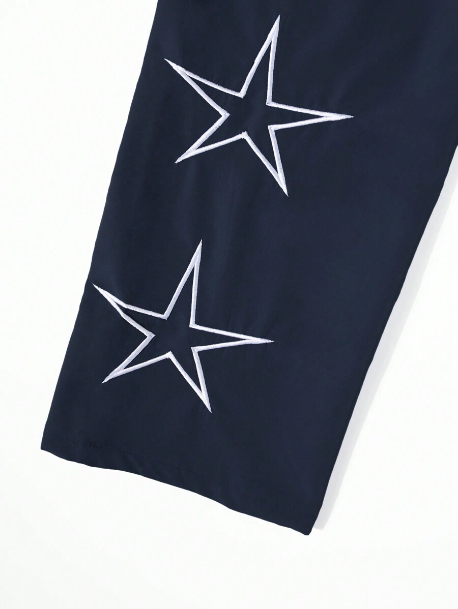 Manfinity Hypemode Men Loose Embroidery Star Pattern Contrast Piping ...