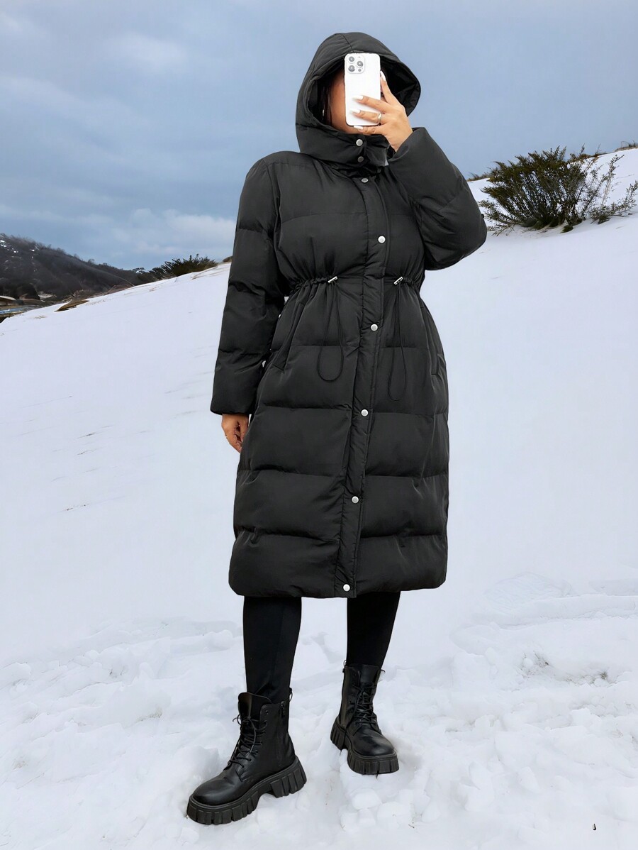 SHEIN EZwear Women's Winter Jacket With Cinched Waist, Thick And Loose ...