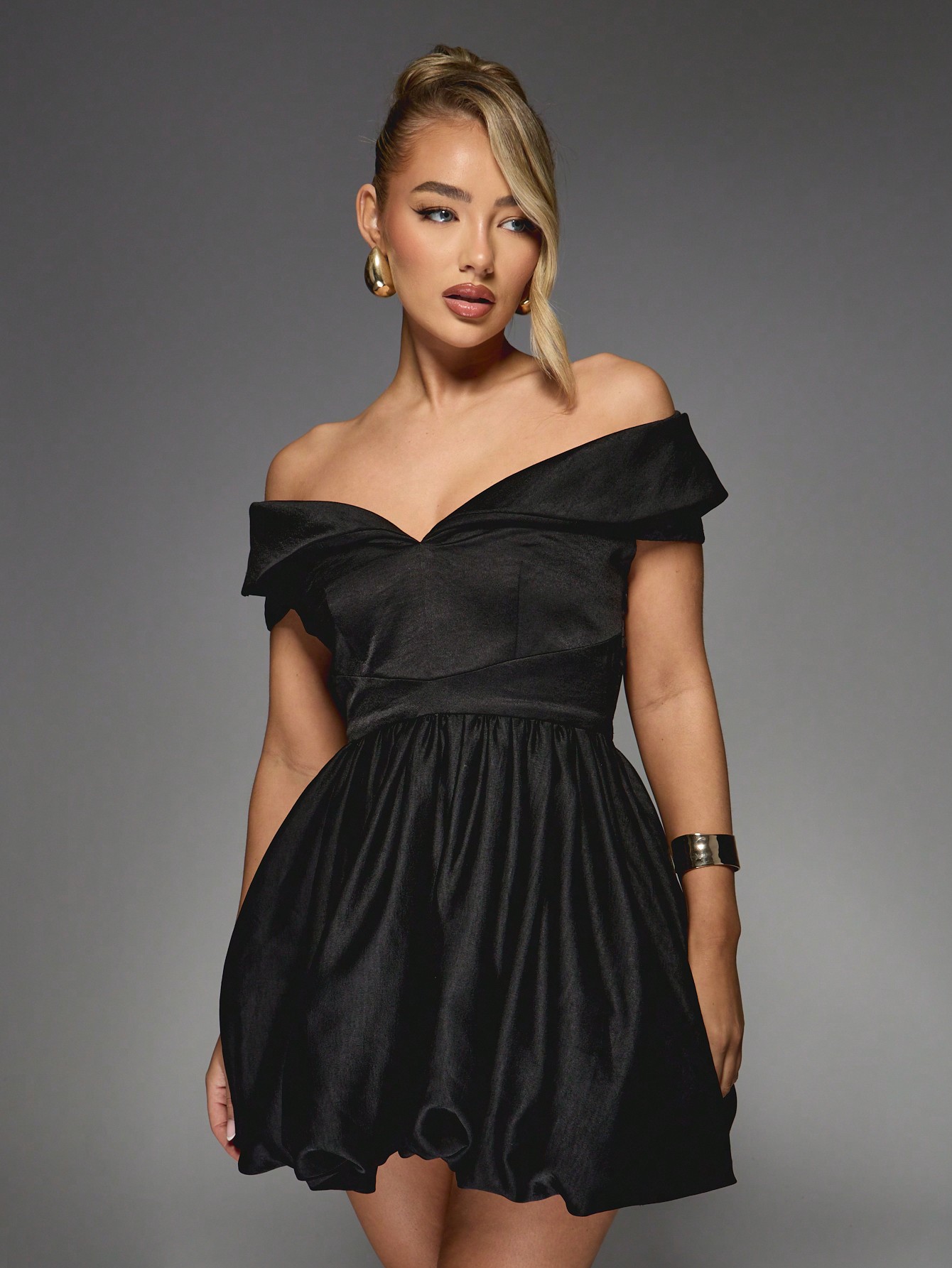 Valentine's Bardot Collar Detail Puffball Fit And Flare Mini Dress ...