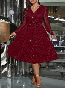 SHEIN Clasi Plus Size Fashionable & Elegant Sequined Party Dress ...