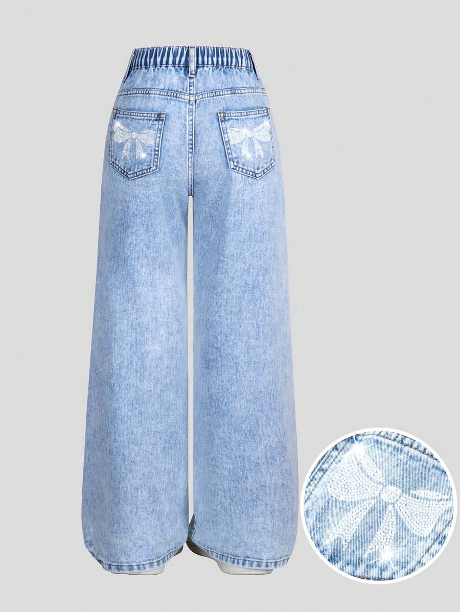 Tween Girls Y2K Style Shiny Rhinestone Bow Design All-Match Minimalist ...