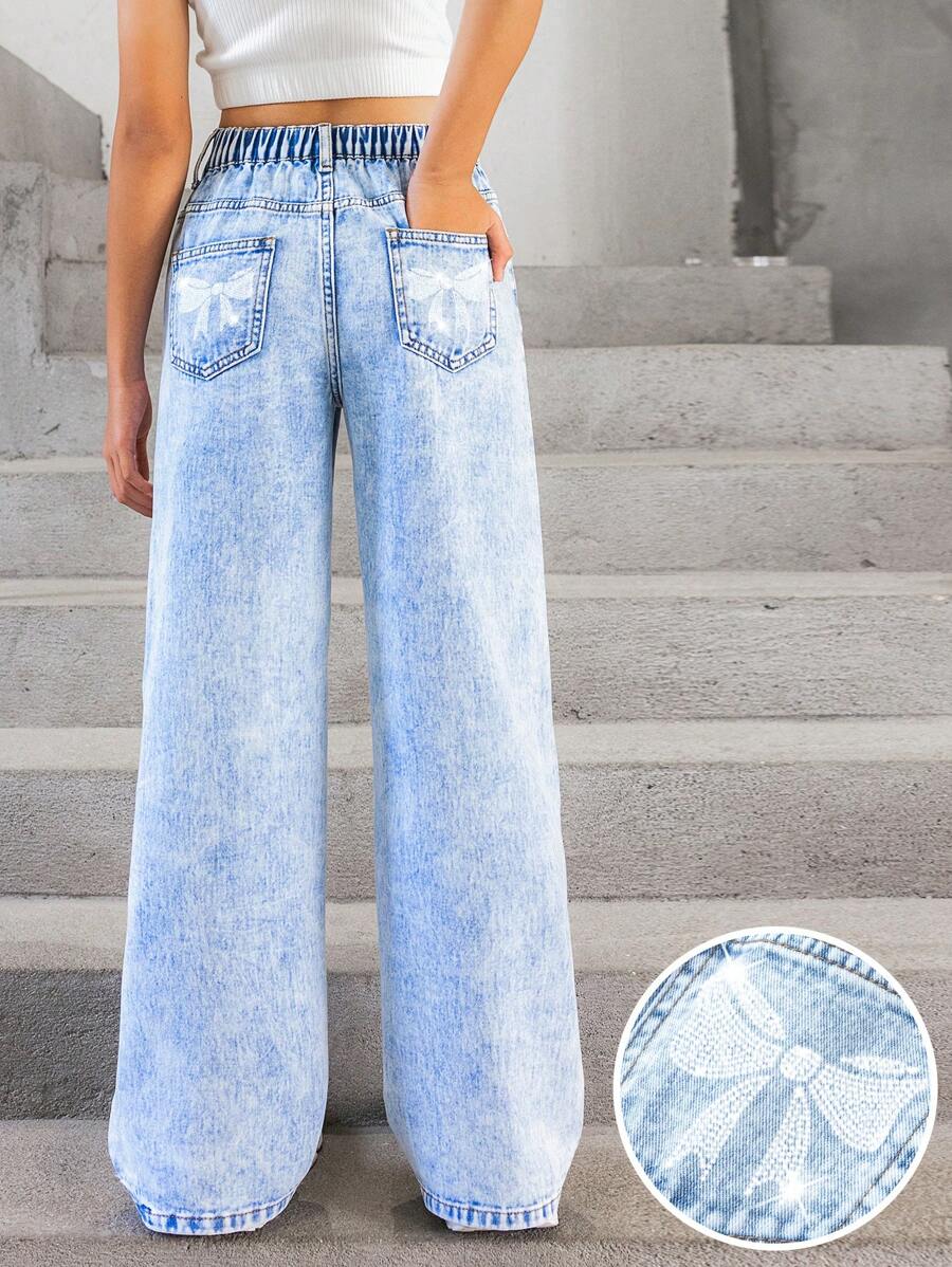 Tween Girls Y2K Style Shiny Rhinestone Bow Design All-Match Minimalist ...