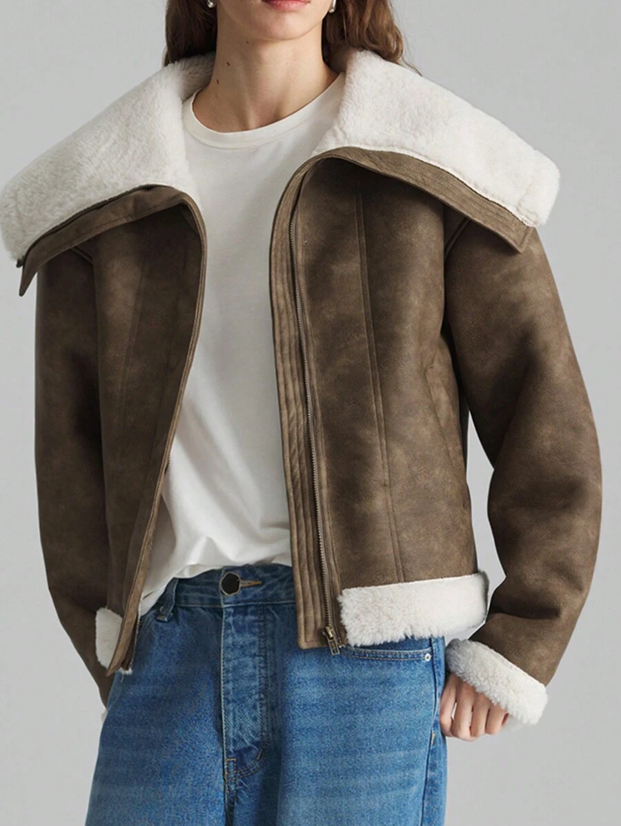 Ontre Women's Spring 2025 New Faux Fur Jacket, Plush Zipper Women Coat, French Outerwear, Soft ...