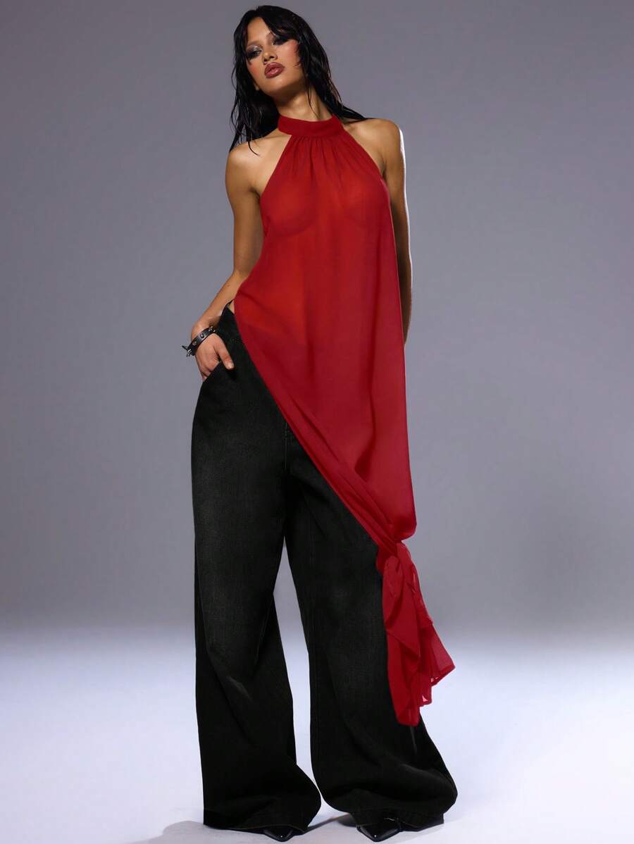 MUSERA Sexy Extreme Split Halter Neck Backless Top Summer Ibiza | SHEIN USA