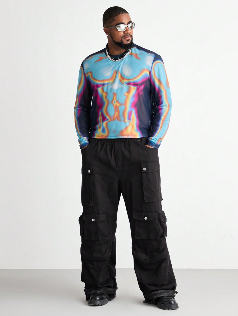 Manfinity RebelGame Plus Size Men's Thermal Imaging Muscle Pattern Mesh ...