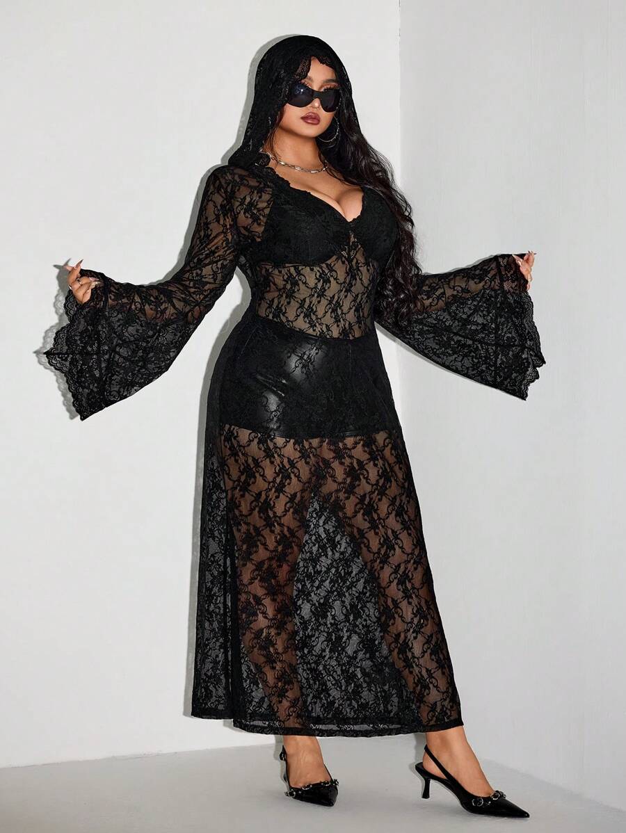 SHEIN ICON Plus Size Vampire Corpse Bride Gothic Style Y2k Sexy Lace ...