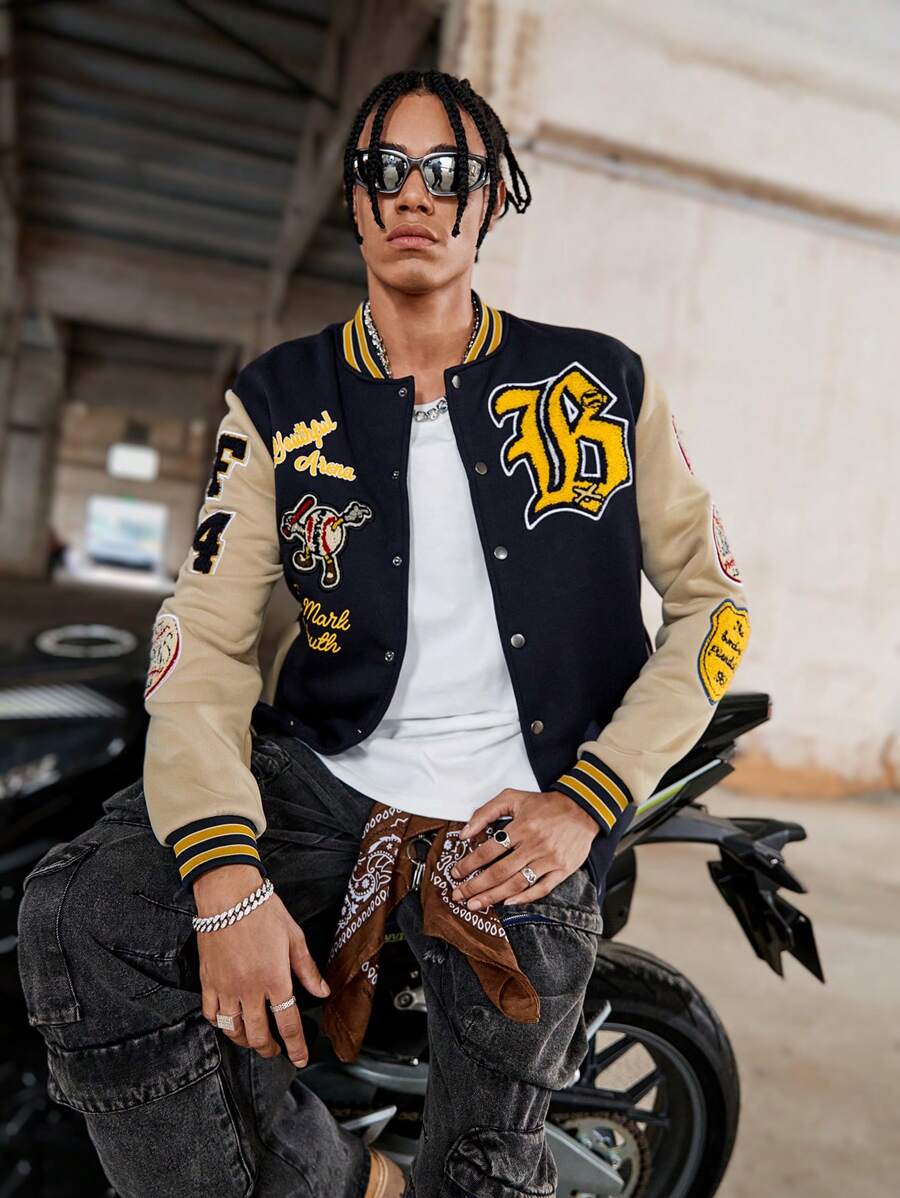 Manfinity Streetrush Men's Autumn Sports Casual Letter Flocked Bomber ...