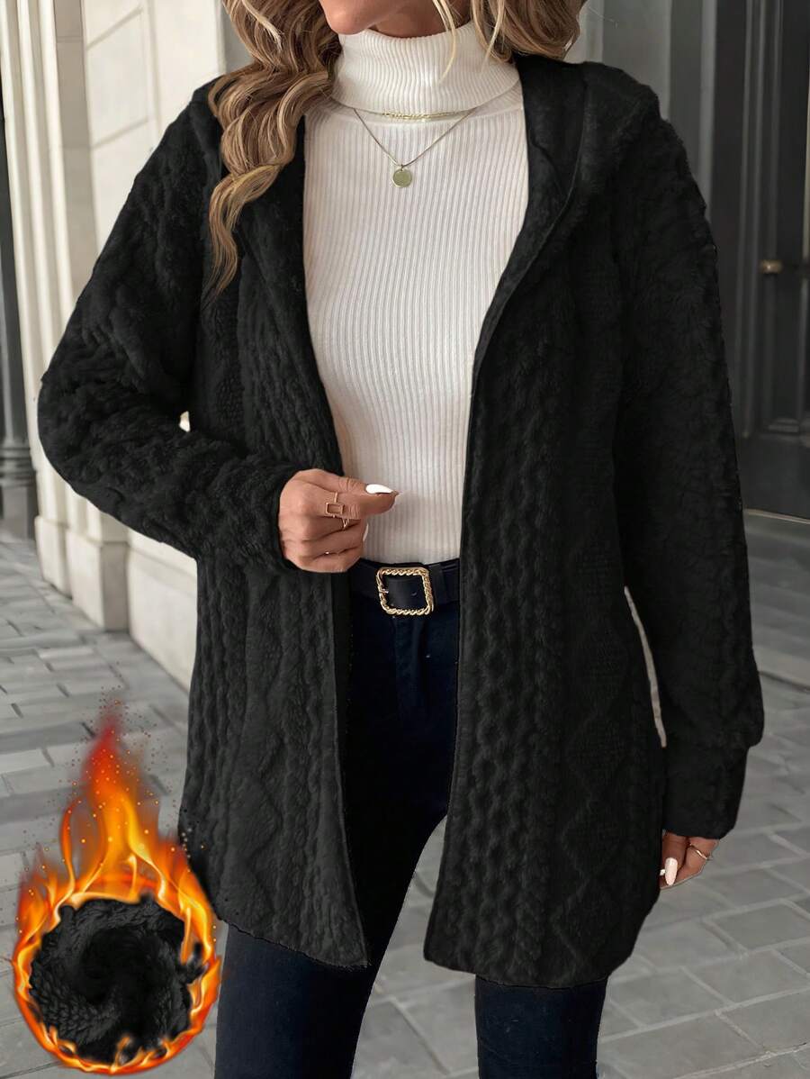SHEIN Clasi Women Solid Color Long Sleeve Hooded Textured Fleece Jacket ...