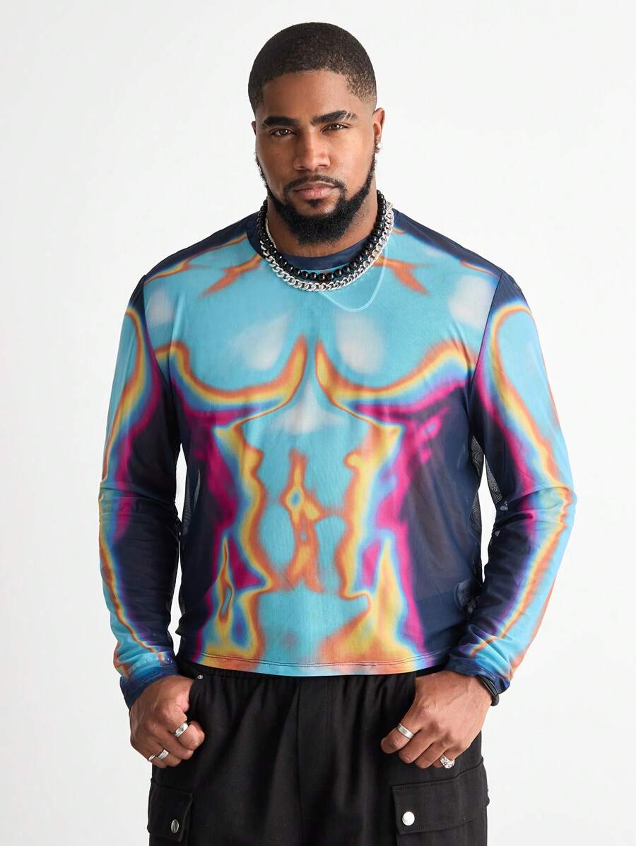 Manfinity RebelGame Plus Size Men's Thermal Imaging Muscle Pattern Mesh ...