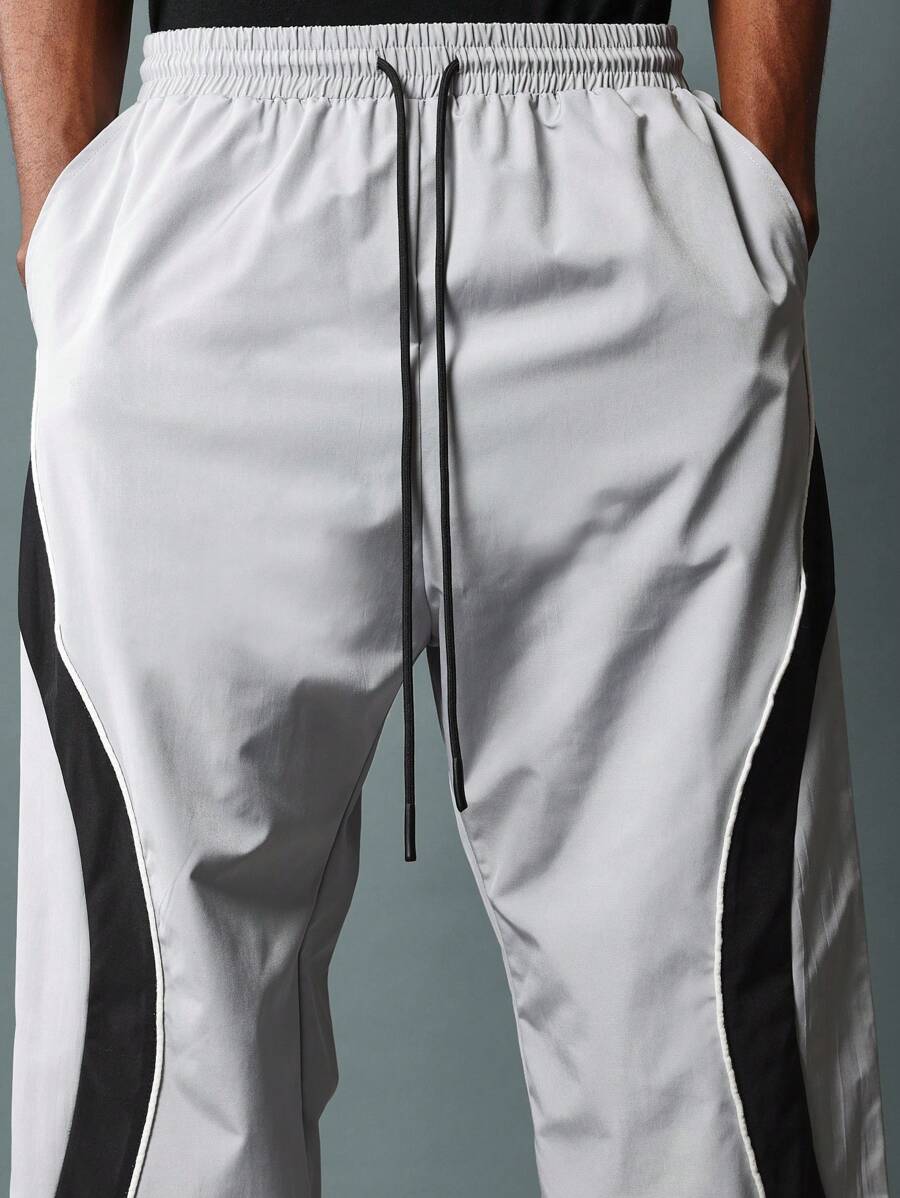 SUMWON Loose Fit Pull On Pants With Curve Colour Block Panel & Piping ...