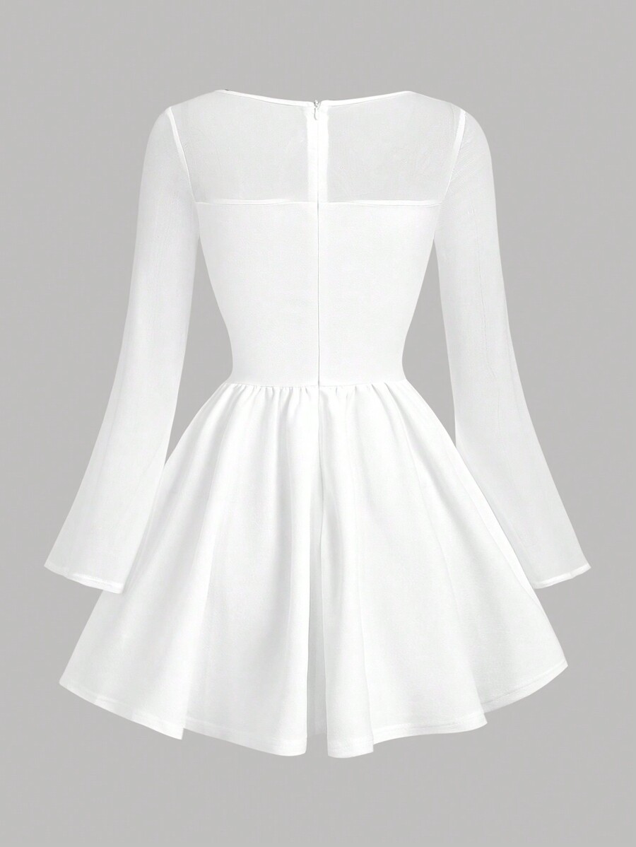 SHEIN Teenage Girls Vintage Elegant White Knit Ruched Bust, Waist ...