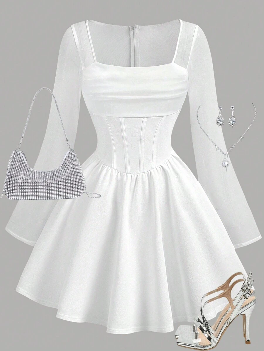 SHEIN Girlism Teenage Girls Vintage Elegant White Knit Ruched Bust ...