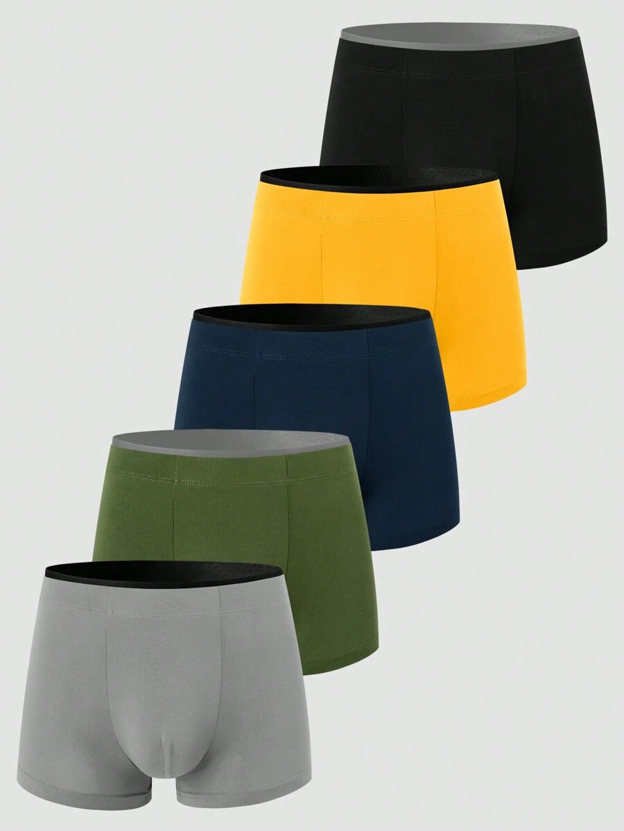 5pcs/Pack Men's Solid Color Boxers | SHEIN USA